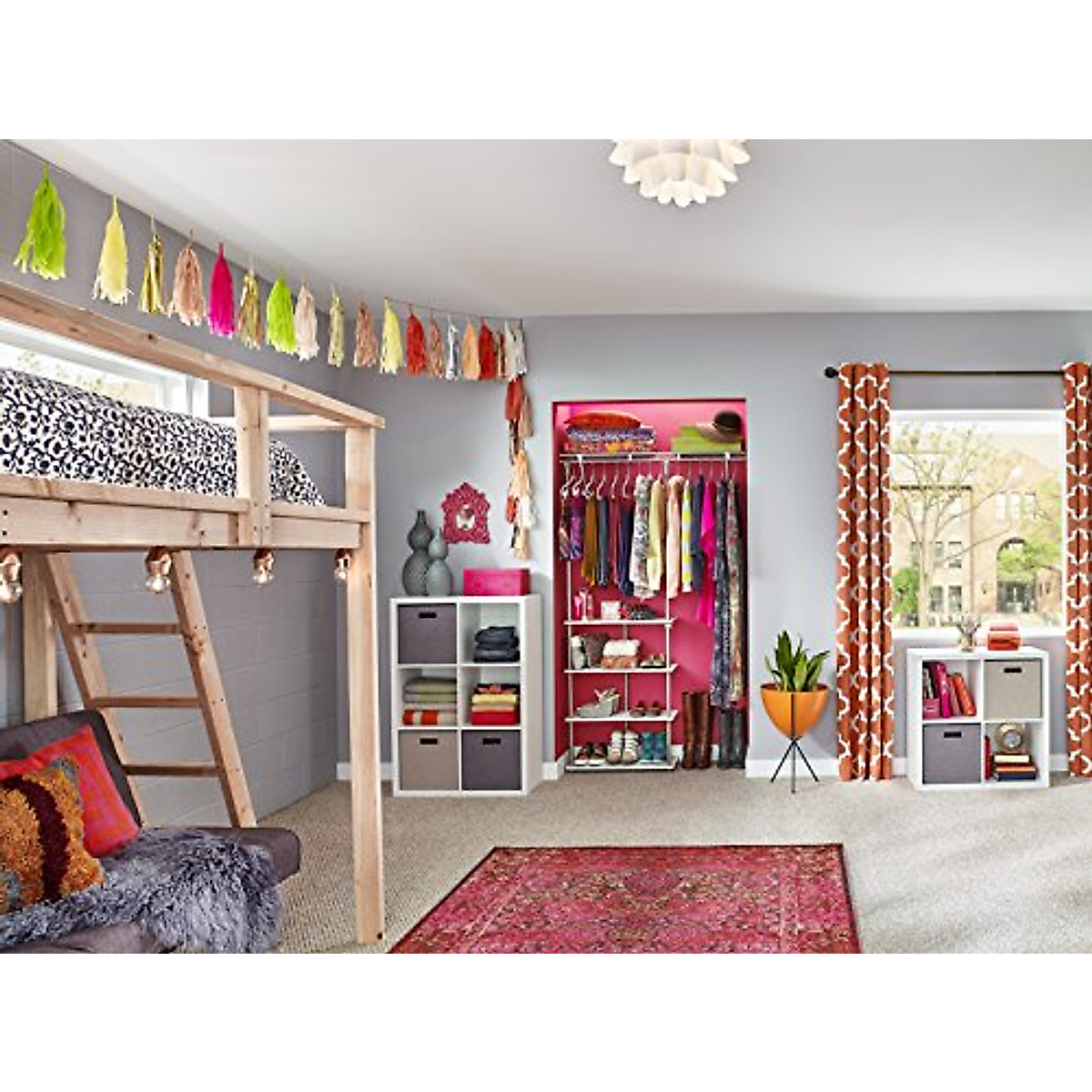 ClosetMaid 55300 Closet Maximizer with (4) Shelves & Double Hang Rod, Tool Free Add On Unit, White Finish,11.6 x 53 x 74 inches