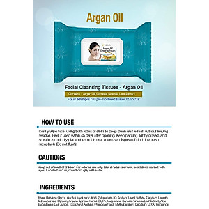 Epielle Argan Oil Cleansing Facial Tissues Makeup Remover Wipes Gentle and Nicely Scented Towelettes - 60 Sheets per pack, 4 pack (new)