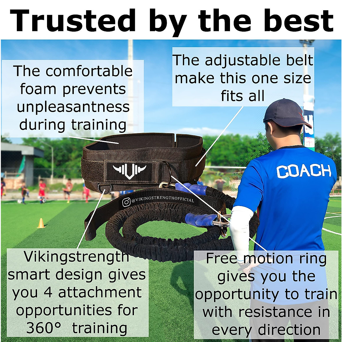 Vikingstrength - 360° Resistance Running Training Bungee Band (Waist) for Speed, Fitness Agility, Speed Strength – Gym Equipment for Football, Basketball, Solo or partner + V-Strength Workout App