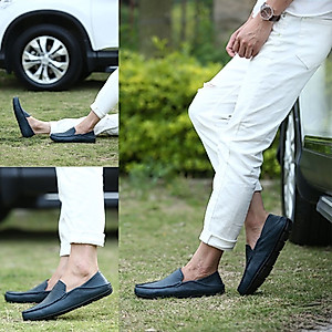 Go Tour Men's Premium Genuine Leather Casual Slip On Loafers Breathable Driving Shoes Fashion Slipper Blue 10.5/46