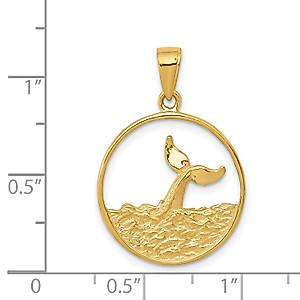 Jewelry Stores Network 14k Yellow Gold Whale Tail Extending Out of Ocean Waves Inside Round Dime Size Pendant 27 mm x 18 mm