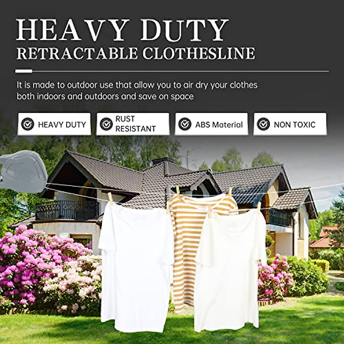 ZOES HOMEWARE Retractable Clothesline Heavy Duty Retracting Clothes Line Outdoor and Indoor with Durable ABS Shell and 2x49 Feet Extruded PVC Line,with Lock to Prevent Sagging Gray