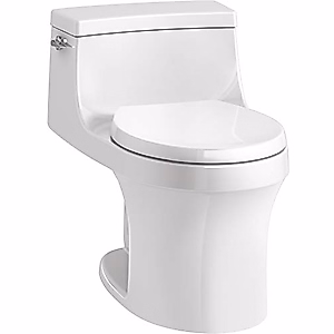 KOHLER K-4007-0 San Souci One-Piece Round-Front Toilet with Left-Hand Trip Lever, Includes Reveal Quiet-Close Toilet Seat, 1.28 GPF, White