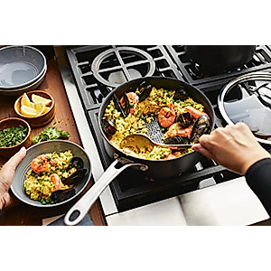 Anolon X SearTech Aluminum Nonstick Saute Pan with Lid, 3.5-Quart, Super Dark Gray