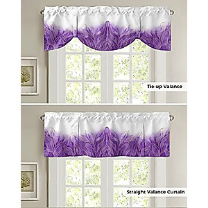 Tie Up Curtain Valance for Kitchen,Purple Gradient Abstract Leaf Gold Edge White Back Window Valances Adjustable Tie-up Shade Valance,Ombre Geometric Art Rod Pocket Short Curtains Bathroom 42x12in