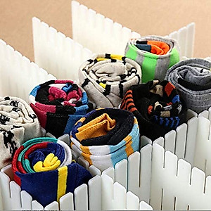 Strnek 4 Pcs Plastic Sock Organizer Grid Drawer Dividers Adjustable DIY Closet Separator Drawer Dividers for Purses,Ties,Tshirts,Pens,Bras,Sock,Underwear,Scarves(White Short)