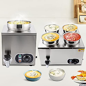 110V Commercial Soup Warmer ,Electric Food Warmer Adjustable Temp. 86-185℉, Stainless Steel Countertop Soup Pot with Tap, Food Warmer for Cheese/Hot Dog/Rice (4x4.2 Qt)
