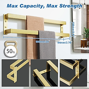 Alise Double Towel Bar 24", SUS304 Stainless Steel Towel Racks for Bathroom Wall Mounted, Heavy Duty Bathroom Towel Holder, Space Saving Towel Hanger, Brushed Gold