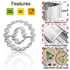 Crethinkaty 9 Pcs Mini Christmas Linzer Cookie Cutters Set, Christmas Stainless Steel Cookie Cutters, Christmas Tree, Gingerbread Man, Snowman, Elk - for Christmas Winter Holiday Baking