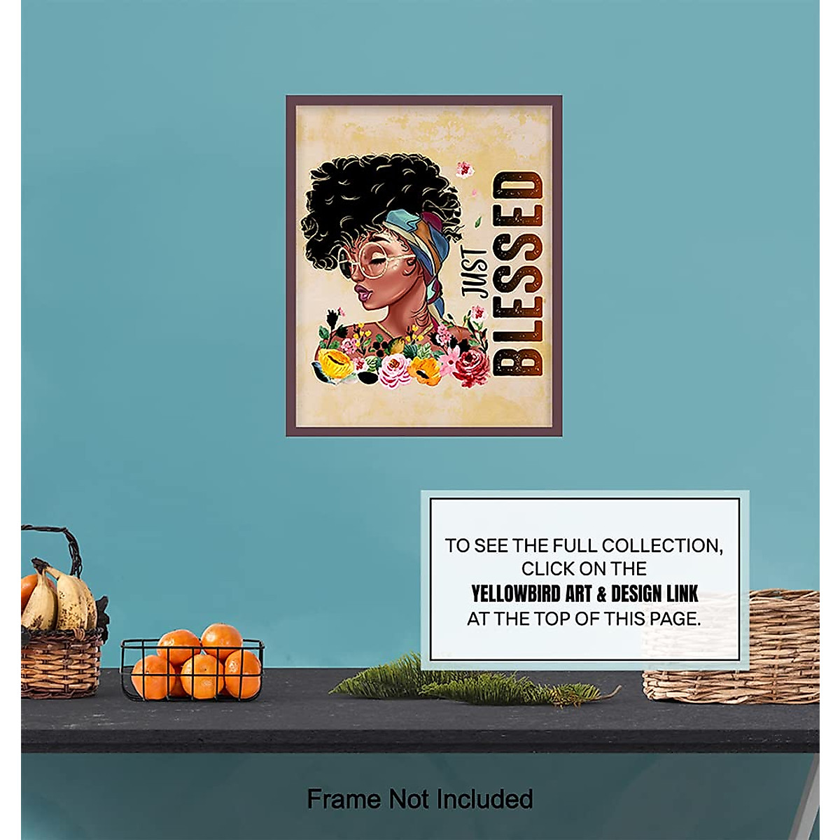 Black Women Woman Wall Art - Blessed Wall Decor - African American Girl Poster Picture Print - Bedroom, Living Room, Home Office, Bathroom - Cute Boho Inspirational Positive Motivational Friend Gifts
