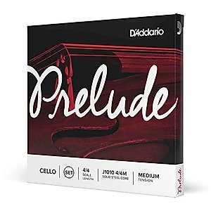 D'Addario J1010 Prelude Cello String Set, 4/4 Scale Medium Tension (1 Set) –Solid Steel Core, Warm Tone, Economical, Durable – Educator’s Choice for Student Strings – Sealed Pouch Prevents Corrosion