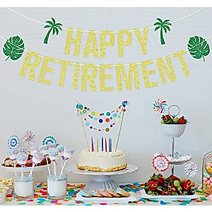 Happy Retirement Banner Gold Glitter - Retirement Party Decorations Palm leaves Decor, Farewell Party Cake Decor, Tropical Retirement Decor, Happy Retirement Party Decorations