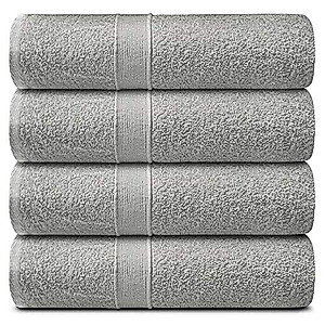 Lavish Touch 400 GSM 100% Cotton 4 Pack Bath Sheets Set 30x60, Premium Quick Drying Quality Towel Sets for Bathroom, Ultra Soft Highly Absorbent Machine Washable, 4 Bath Sheets Light Grey