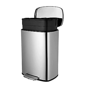 13.2 Gallon(50L) Trash Can, Fingerprint Proof Stainless Steel Kitchen Garbage Can with Removable Inner Bucket and Hinged Lids, Pedal Rubbish Bin for Home Office