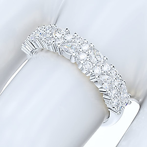 PRSTANI 4.3mm Wide Sterling Silver Cluster Simulated Marquise and Round Diamond Half Eternity Ring (6.5)