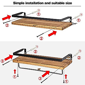 Luxiya Floating Shelves Bathroom Shelf Rustic Wood Wall Mounted Shelves Organizer with Removable Towel Holder Decorative Storage Shelf for Bathroom Kitchen,Set of 2