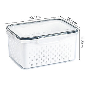 Fruit Storage Container for Fridge, Vegetable Produce Storage Saver Containers with Lid for Refigerator, Food Storage Containers with Colander, Plastic Fresh Keeper for Fruit Vegetable(3300ML)