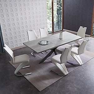 ZckyCine 6-8 People Modern Dining Table Rectangular Kitchen Dining Table Space-Saving Expandable Dining Table Metal Frame, Grey