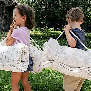 Makemake Organics GOTS Certified Organic Cotton Nap Mat with Detachable Pillow for Kids-Soft Sleeping Bag for Toddlers, Boys, Girls - Ideal for Daycare, Preschool, Kindergarten - 20"x50" - Blossom