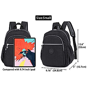 Small Nylon Backpack Mini Casual Lightweight Daypack Backpacks for Women and Girls (Black)