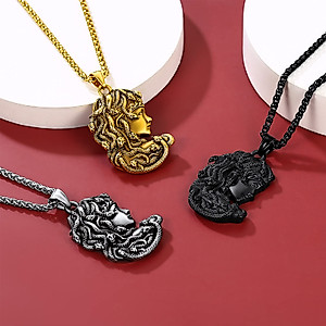 FaithHeart Womens Medusa Snake Necklace Gold Plated Greek Culture Jewelry Goth Snake Head Pendant Neck Charms for Male