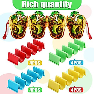 Colorful Taco Holder Stand Plastic Taco Plates Hold up to 4 Tacos Each Hard Sturdy Taco Shell Holder Wave Shape Taco Tray Dishwasher Microwave Safe Taco Rack Holders for Kitchen Serving (16 Pcs)