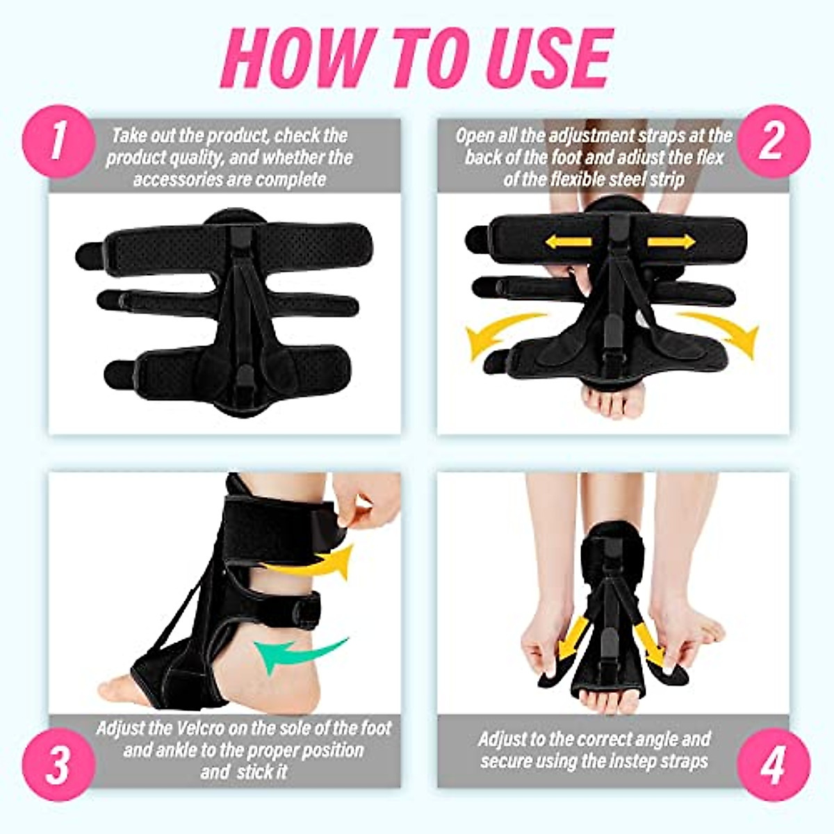 Longzhuo Plantar Fasciitis Night Splint, Plantar Fasciitis Relief, Adjustable Straps Foot Drop Brace Achilles Tendonitis Relief with Massage Ball+Plantar Fasciitis Socks for Women & Men (Black)
