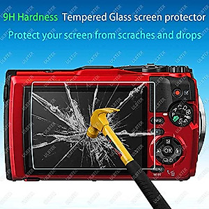 ULBTER Screen Protector for Olympus TG-6 TG-5 TG-4 Red Black, 0.3mm 9H Hardness TG6 TG5 TG4 Tempered Glass Screen Cover, Anti-Scrach Anti-Dust [3 Pack]