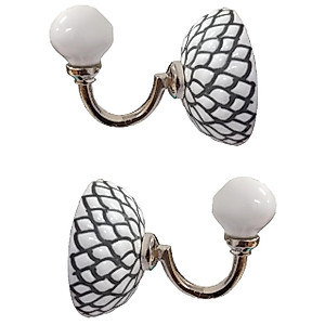 PARIJAT HANDICRAFT Set of 2 Ceramic Metal Wall Hooks Hanging Clothes Hat Coat Robe Hangers Metal Hook Door Hook Wall Mounted Single Hook Hanger.(White Color)