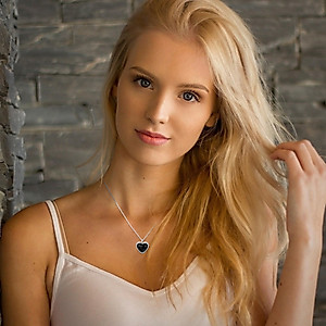 SmileBelle Black Heart Necklace for Women, Black Necklaces as Easter Basket Stuffers for Teens, Black Tourmaline Necklace Jewelry Handmade Necklace Silver Heart Pendant as Birthday Gifts for Her