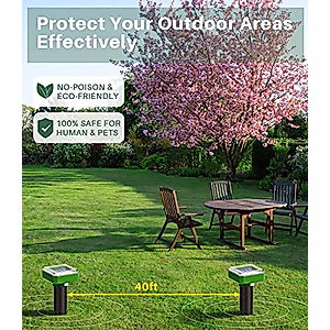 8 Pack Solar Mole Repellent Waterproof Ultrasonic Gopher Repellent Outdoor Animal Repeller Stakes Sonic Rodent Deterrent Vole Chaser for Patio Garden Farm Lawn