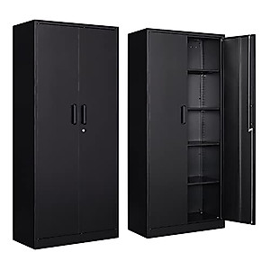 Yizosh Metal Garage Storage Cabinet with 2 Doors and 4 Adjustable Shelves - 71" Steel Lockable File Cabinet,Locking Tool Cabinets for Office,Home,Garage,Gym,School (Black)