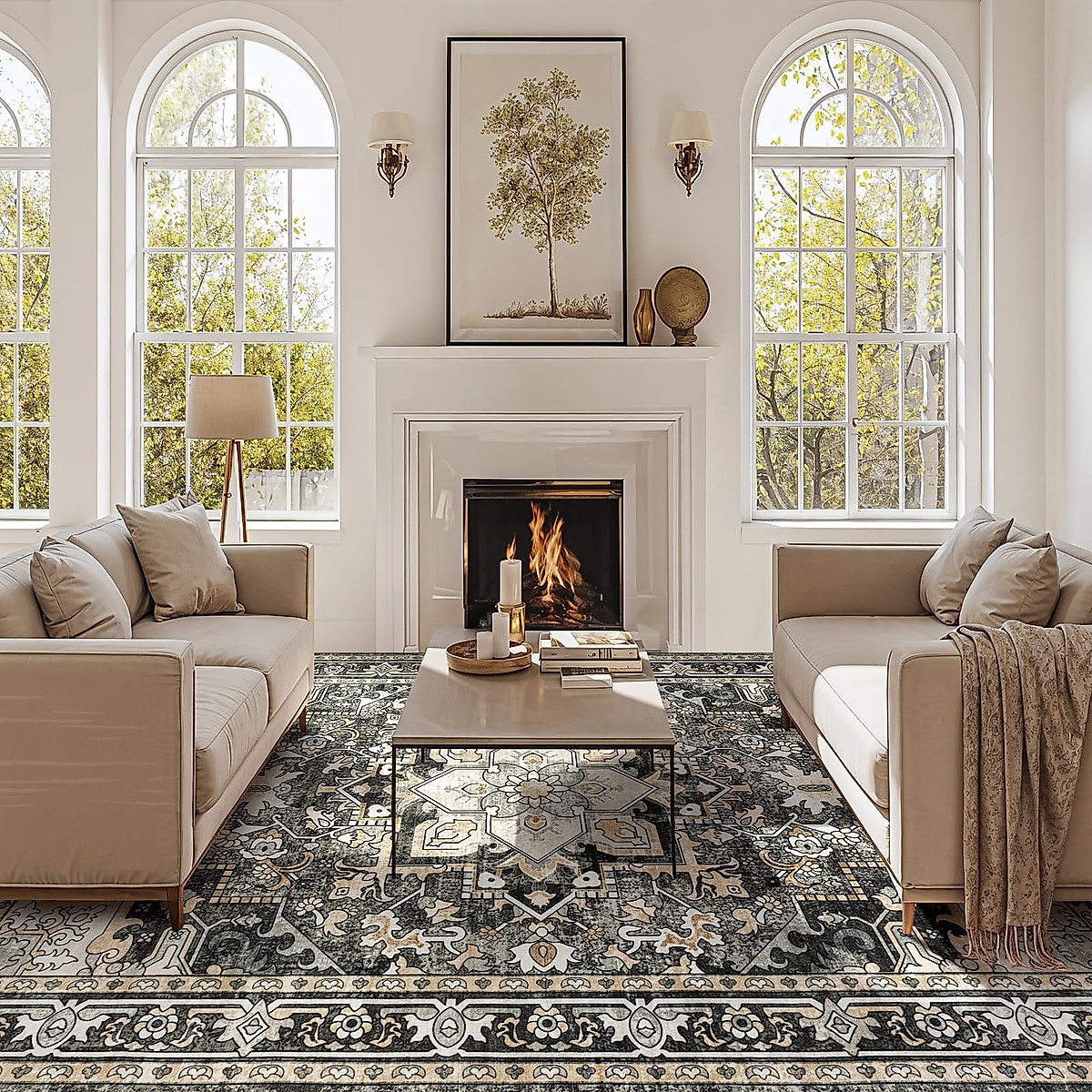 Shilucheng 9x12 Rugs for Living Room,Soft Low-Pile Machine Washable Rug Clearance for Bedroom Dining Room,Non Slip Floor Carpet Kid & Pet Friendly (Black)