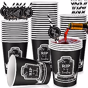 gisgfim 96 Pcs Death to My 20s Party Cups Death to My Twenties Cups Black Disposable Paper Cup 30th Birthday Party Supplies RIP Twenties Birthday Decorations for Men Women My Youth Funeral