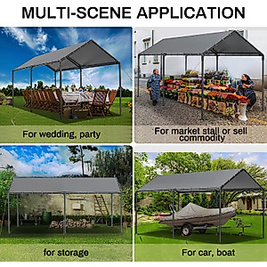 Carport Canopy 10x20 Heavy Duty, Metal Carport Waterproof Carport Garage Tent Outdoor for Car Tuck Boat SUV Party (Grey)