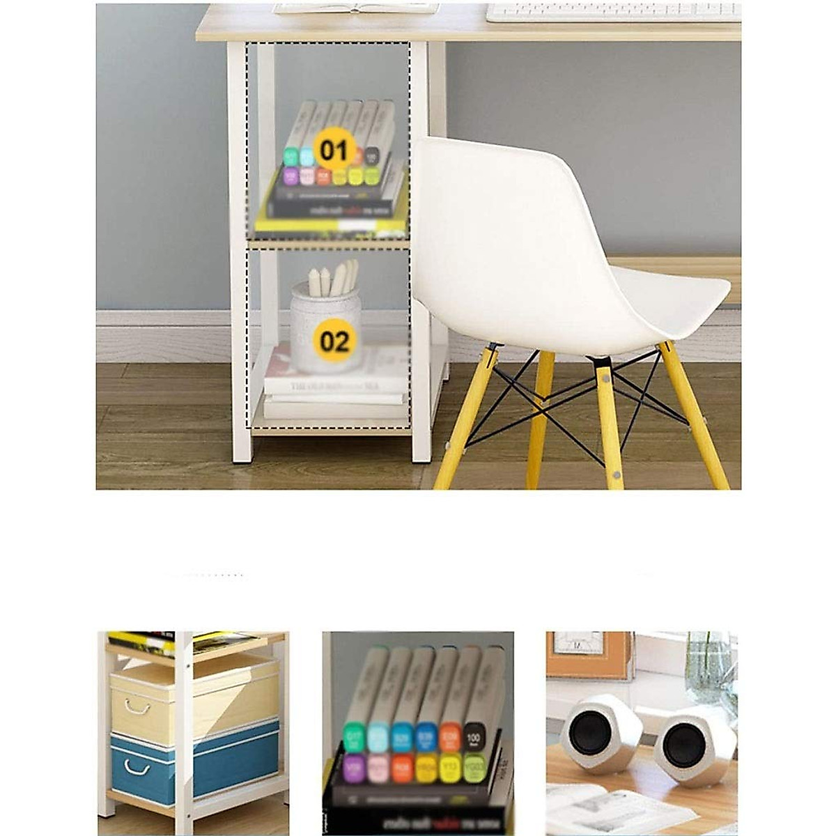 SMLJLQ Home Laptop Notebook Computer Desk, Computer Desk with Sliding Keyboard Tray Shelf and Lockers Home Office Furniture