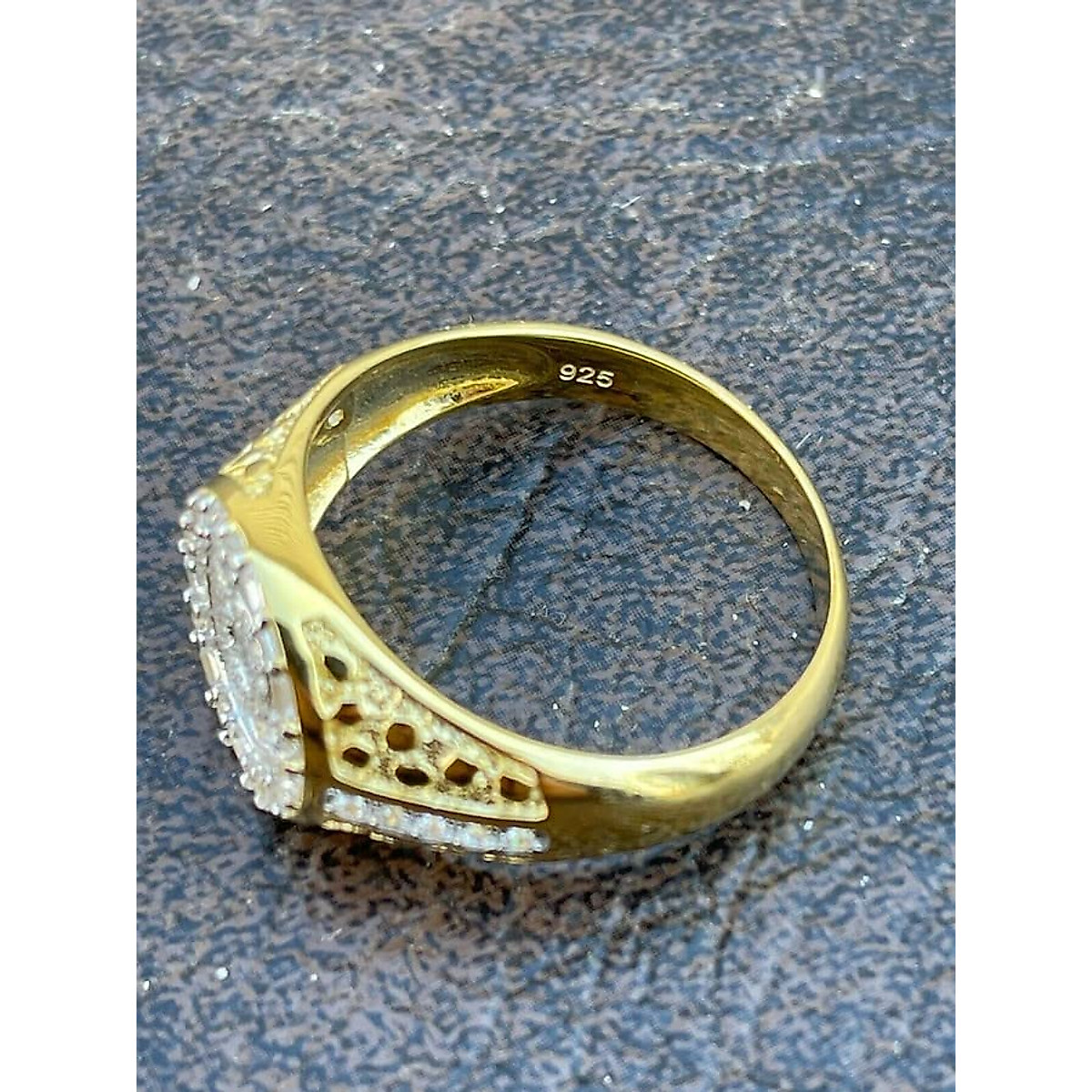 Iced CZ Nugget Ring - Men's 14k Gold Over Real 925 Sterling Silver Ring - Micropave Baguette Ring - Pinky Or Any Other Finger Ring (11)