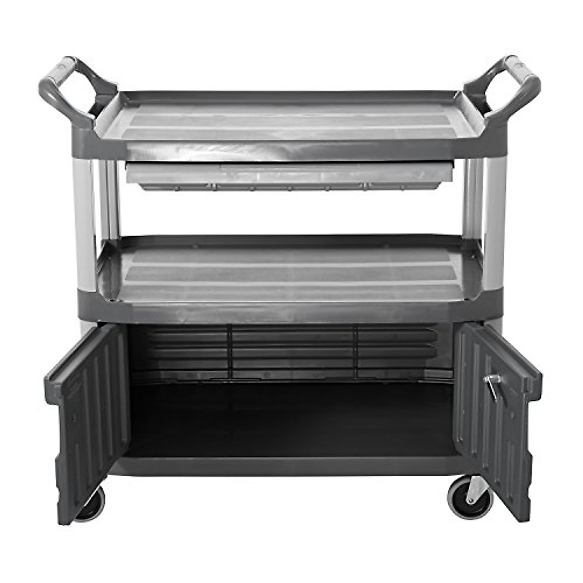 Rubbermaid Commercial Xtra Instrument and Rolling Utility Cart, Gray, with Drawer and Cabinet, for Service Restaurant Hospitality 300 lbs
