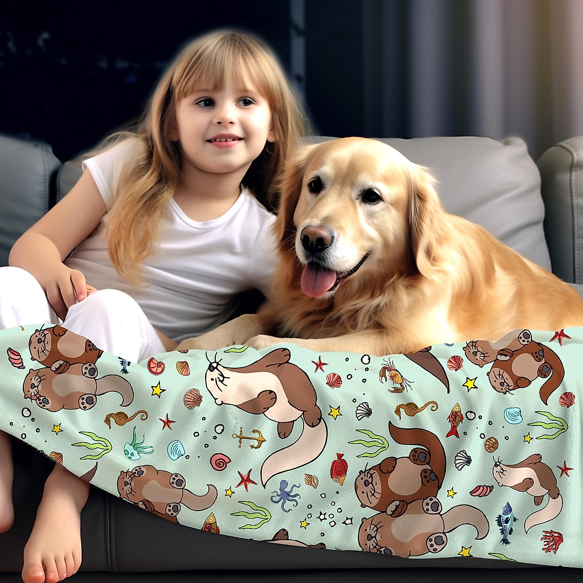 Sea Otters Blanket Super Soft Warm Flannel Otters Throw Blankets Bedding Gifts for Kids Girls Boys Adults 50"x40"