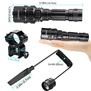 Garberiel 2 in 1 L2 LED Flashlight with Picatinny Rail Mount - 5 Modes 3000 Lumens Bright Flashlight USB Rechargeable Waterproof Torch Light