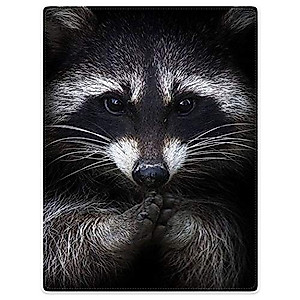 HommomH Raccoon Blanket Animal Pattern Digital Print Fleece Throw Black 60"x80"