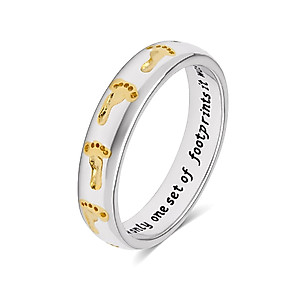 Women's Sterling Silver Footprints in the Sand Ring, Ring Size 8 - Minimalist Jewelry - Sterling Silver Rings for Women - Footprints in the Sand Religious Gifts - Inspirational Gift - Gifts for Mom