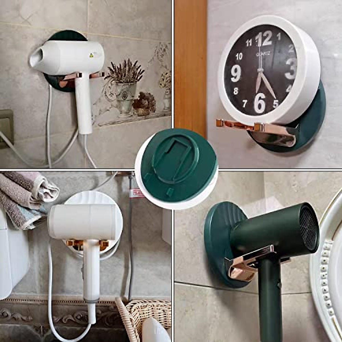 2 PCS Hair Dryer Holder, Bathroom Adhesive Blow Dryer Holder, Wall Mounted Hair Dryer Rack, No Drilling Dryer Rack for Blow Dryer Cabinet Door Hair Care Styling Tool Organizer