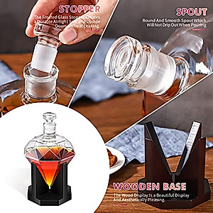 Whiskey Decanter, Diamond Decanter, Glass Liquor Decanter with Wooden Holder for Bourbon, Liquor, Rum, Bourbon, Scotch, Great Gifts for Men Glass Decanter with Airtight Stopper - 850ml/27OZ