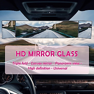 Car Rear View Mirror,15 Inch HD Triple Fold Panoramic Rear View Mirror Extender,Adjustable Wide Angle Car Mirror,Universal Car Interior Accessories for Car Truck SUV Vans