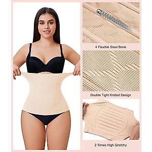 Nebility Womens' Waist Trainer Tummy Control Waist Cincher Slim Body Shaper (Beige Without Hook, S)