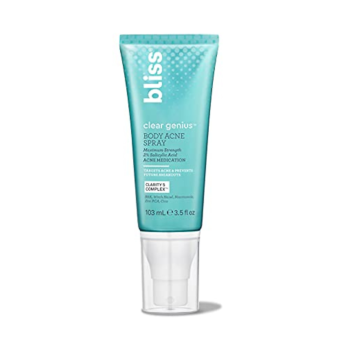 Bliss Clear Genius Body Acne Spray - 3.5 Fl Oz - Maximum Strength 2% Salicylic Acid & Niacinamide - Targets Body Acne & Prevents Future Breakouts - Post Workout - Clean - Vegan & Cruelty-Free