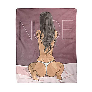 rouihot 50x60 Inches Throw Blanket Pink Sexy Naked Girl Sitting Woman Nude Erotic Blonde Warm Cozy Print Flannel Home Decor Comfortable Blanket for Couch Sofa Bed