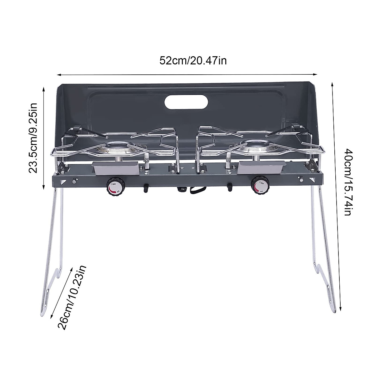 Stainless Steel Portable Butane Gas 9000w Dual Burner Gray Cooking Stove Camping Stoves with Foldable Legs Portable Bag and 3 Wind Panels for Party Picnic and Outdoor Cooking