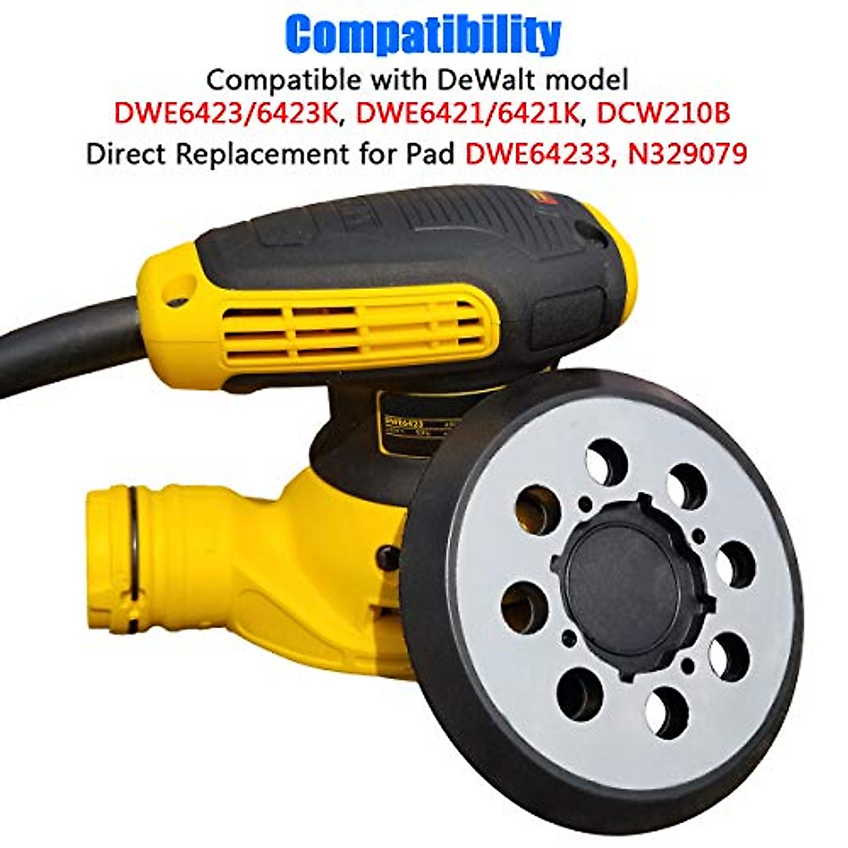 5 Inch 8 Hole Aluminum Alloy Hook and Loop Replacement Sander Pads for Dewalt DWE6421-B2 DWE6421-B3 DWE6423, 6423K DWE6421, 6421K, DCW210B Random Orbit Sander - 5" Sanding Backing Pad